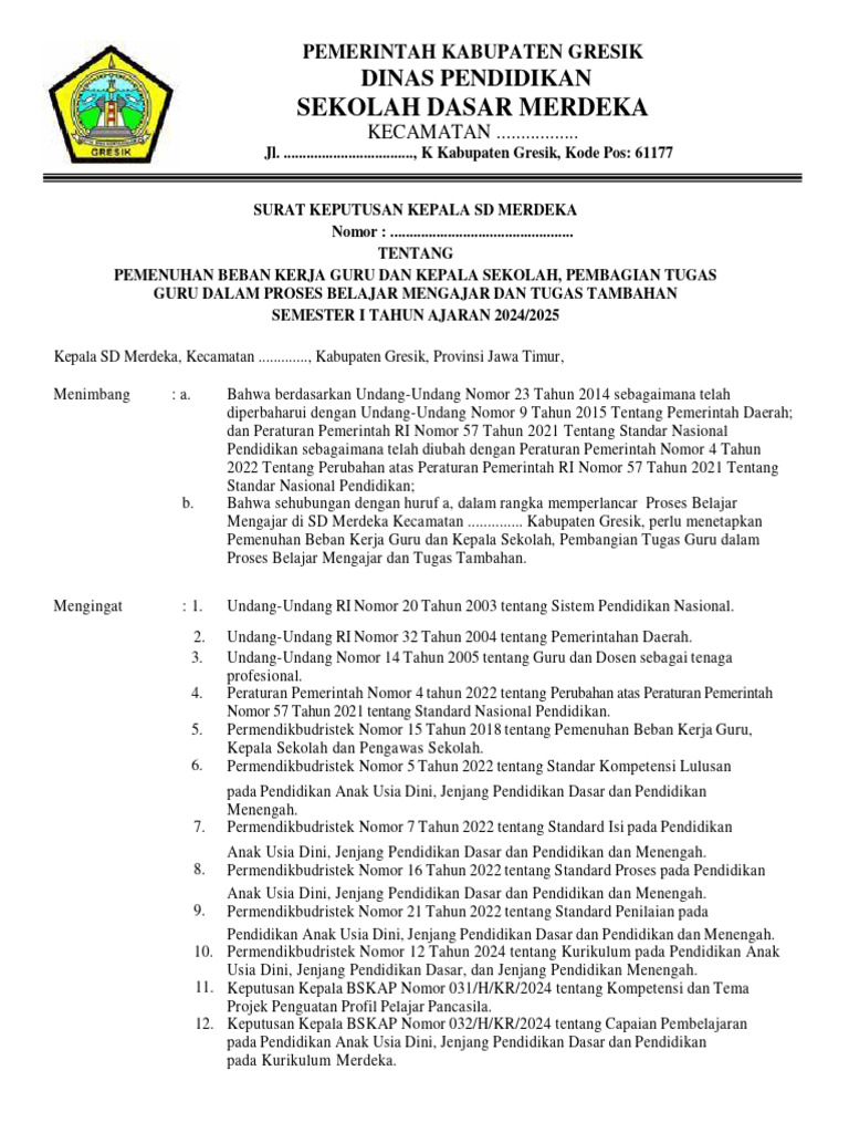 Revisi - Contoh SK PBM SD Merdeka - HST | PDF