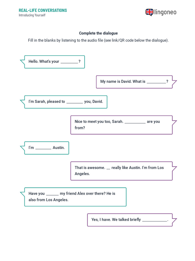 Introducing Yourself - Worksheet Dialogue Exercise | PDF