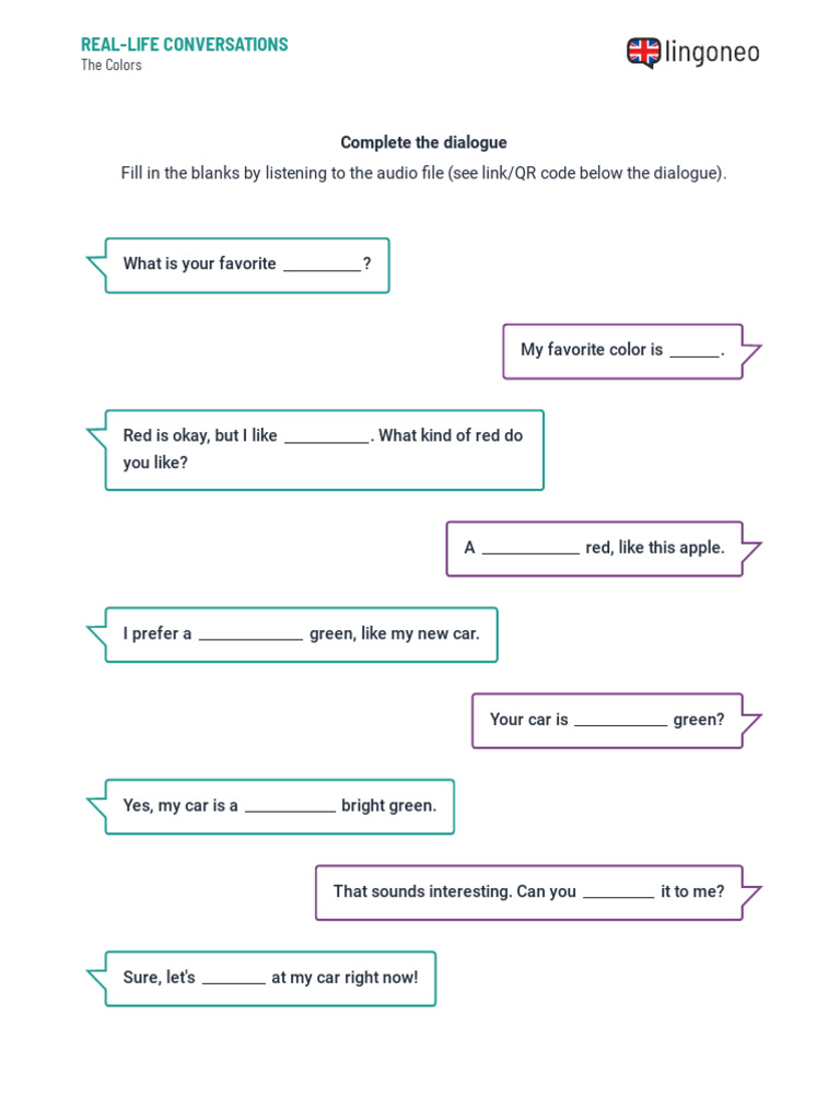 The Colors - Worksheet Dialogue Exercise (Lingoneo - Org) - 1 | PDF