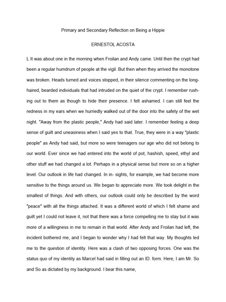 Primary and Secondary Reflection On Being A Hippie | PDF | Shame ...