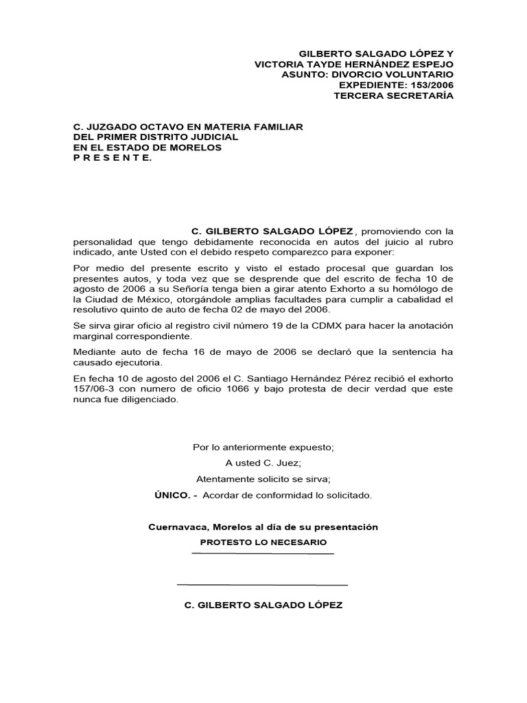 Exhorto, Gilberto Salgado López Vs Victoria Tayde | PDF