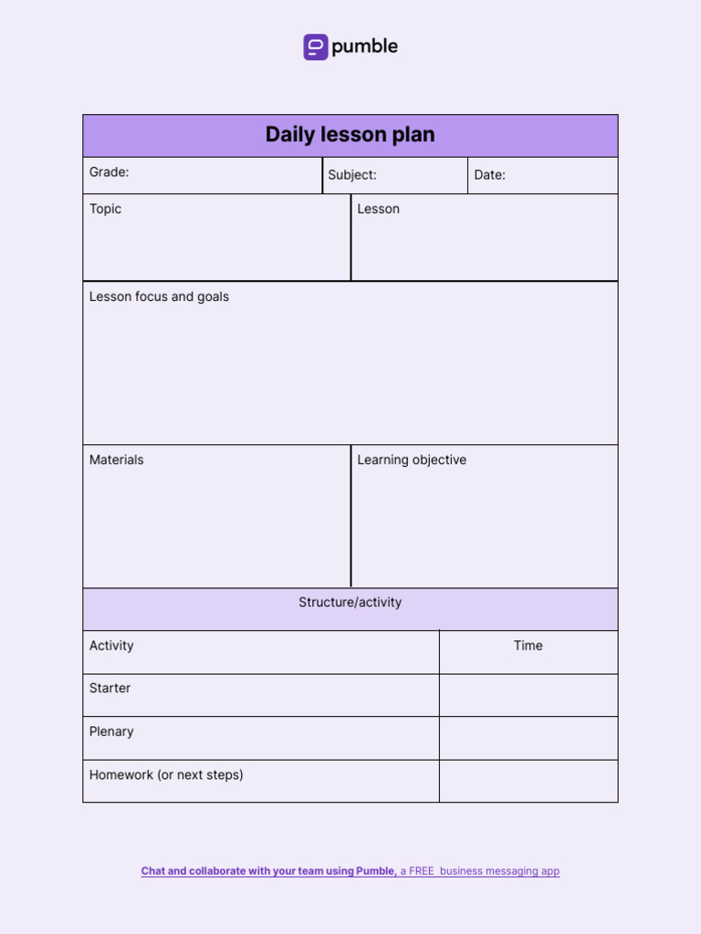Daily Lesson Plan Template | PDF