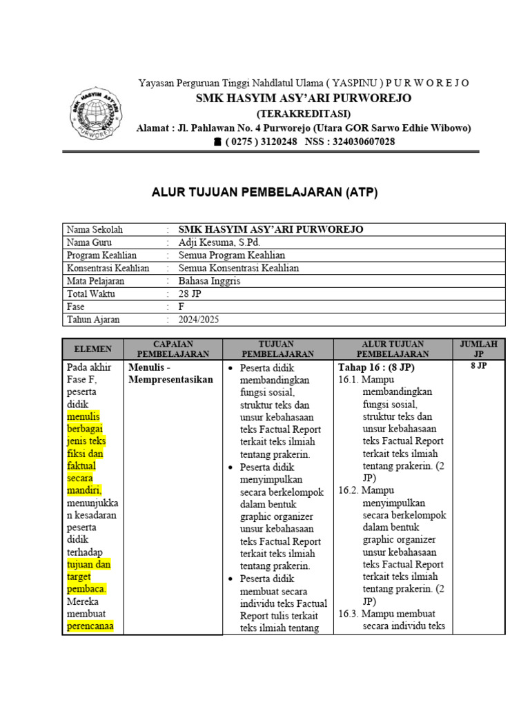 ATP Bahasa Inggris Kelas XII - 2024 2025 | PDF | Kajian Bahasa Asing | Komputer