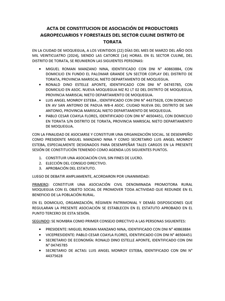 Acta de Constitucion Rev 01 | PDF | Bancos | Asamblea General de las Naciones Unidas