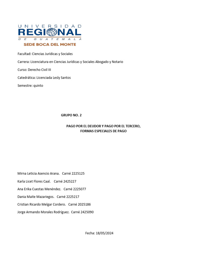 Formas de Pago en Derecho Civil III | PDF | Pagos | Subrogación