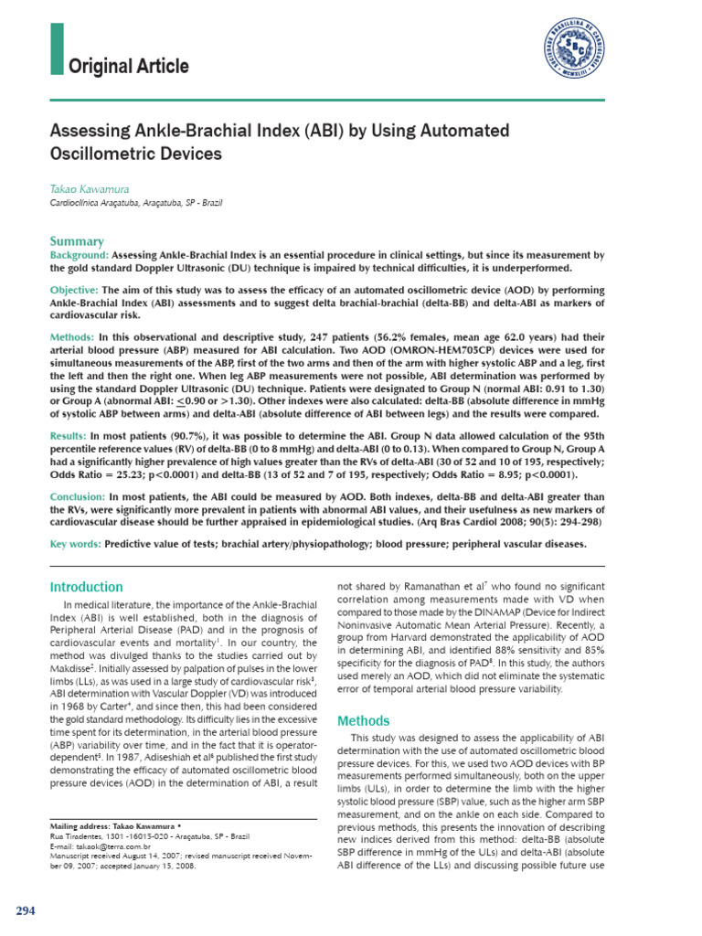 Assessing Ankle-Brachial Index (ABI) by Using Automated Oscillometric ...