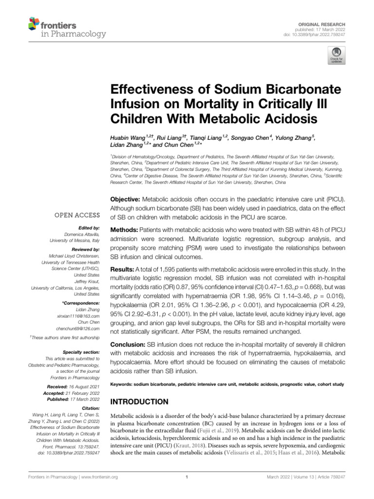 Effectiveness of Sodium Bicarbonate Infusion On Mortality in Critically ...