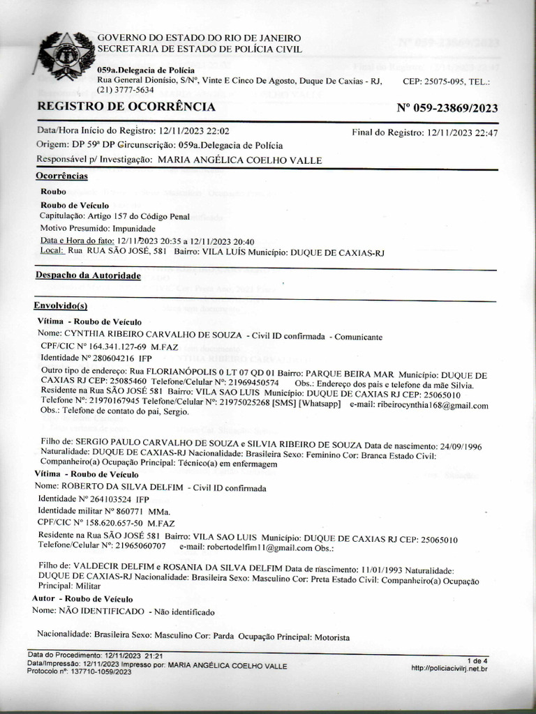 Boletim de Ocorrência | PDF