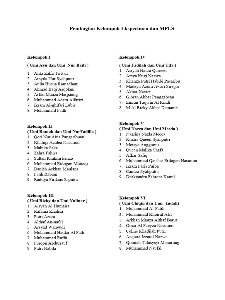 Pembagian Kelompok Eksperimen Dan MPLS | PDF