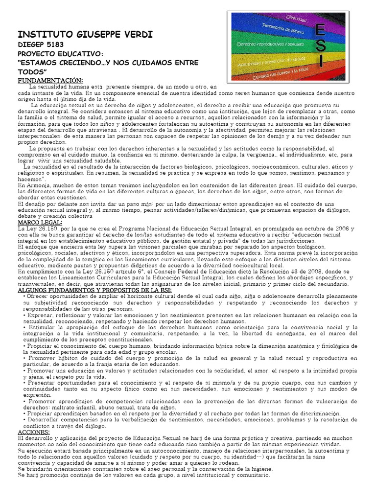 Proyecto ESI 2024 | PDF | Educación sexual | La sexualidad humana