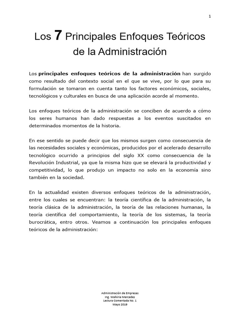 Los 7 Principales Enfoques Teóricos de La Administración | PDF | Business | Teoría