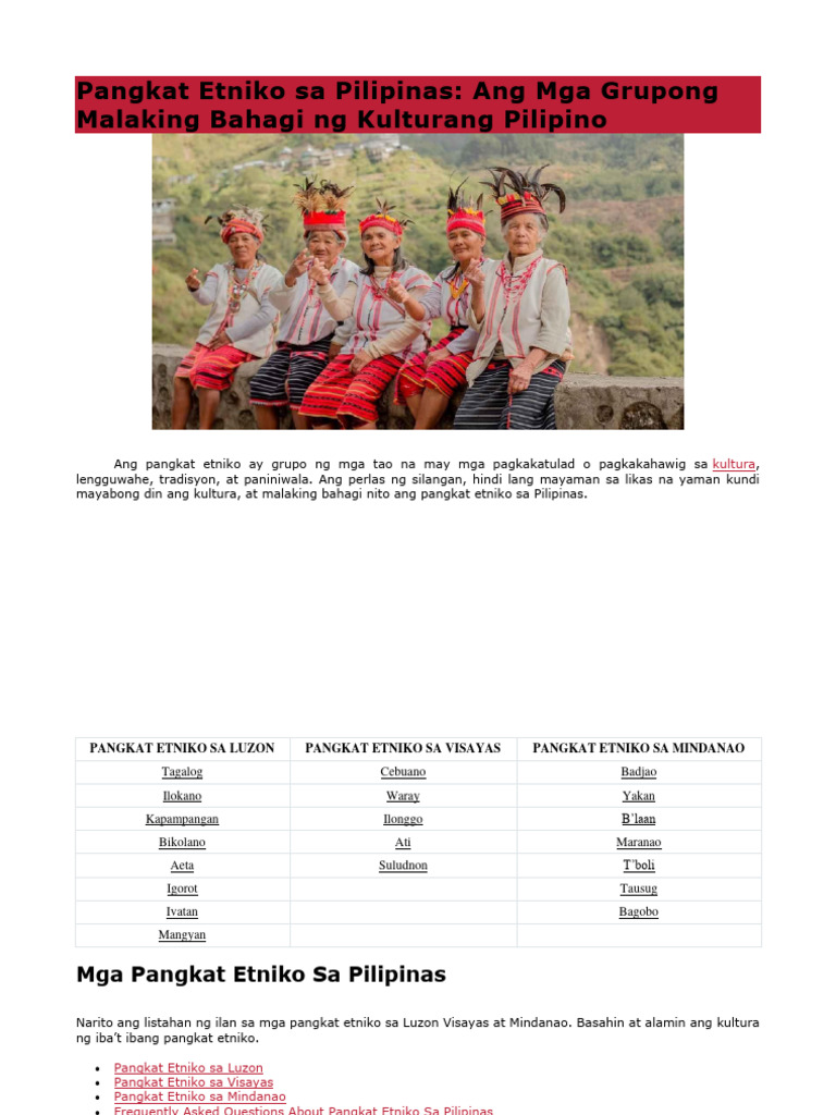 Pangkat Etniko Sa Pilipinas | PDF