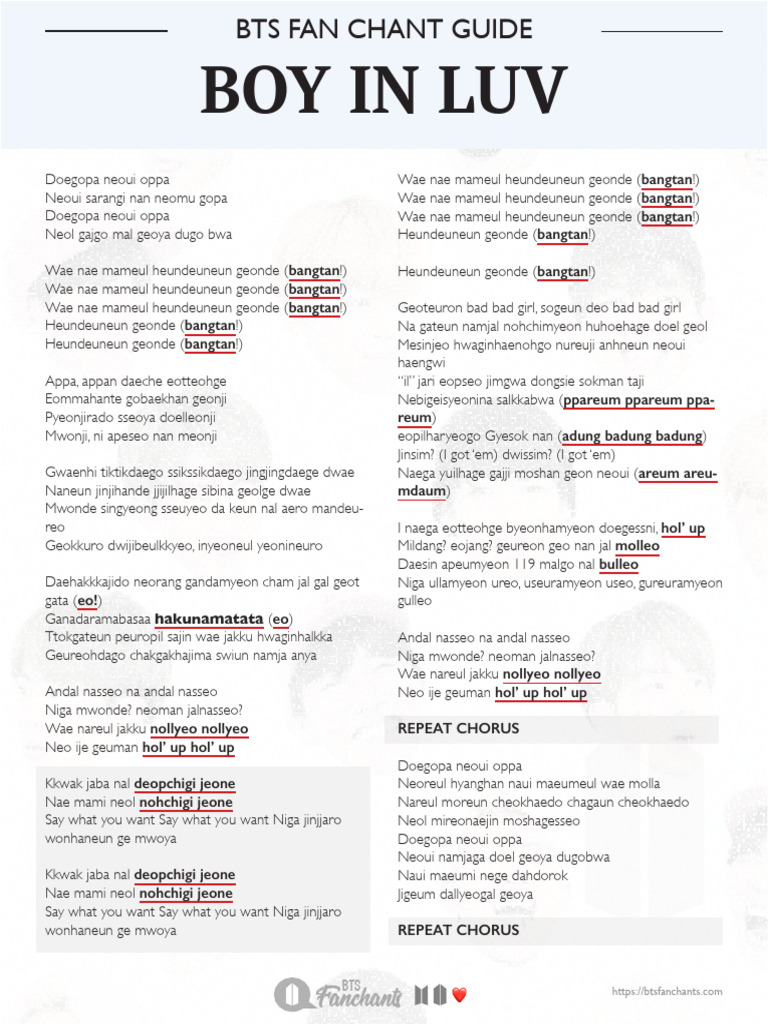 BTS Boy With Luv Fanchant Guide | PDF