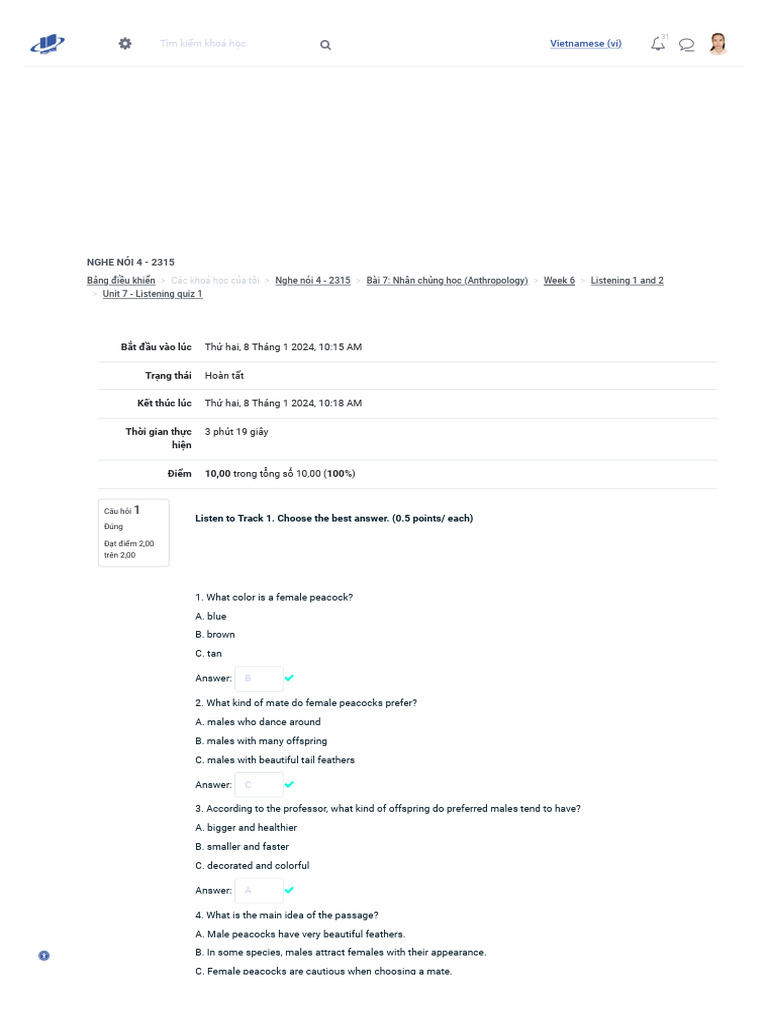 Nghe Nói 4 - Unit 7 - Listening Quiz 1 | PDF | Behavioural Sciences Nghe Nói 4 - Unit 7 - Listening Quiz 1 | PDF | Behavioural Sciences