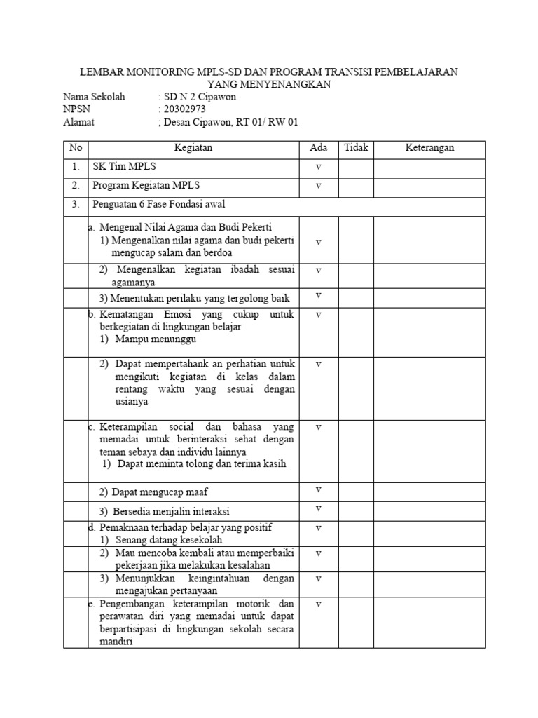 Instrumen Monev MPLS-Transisi Pembelajaran | PDF