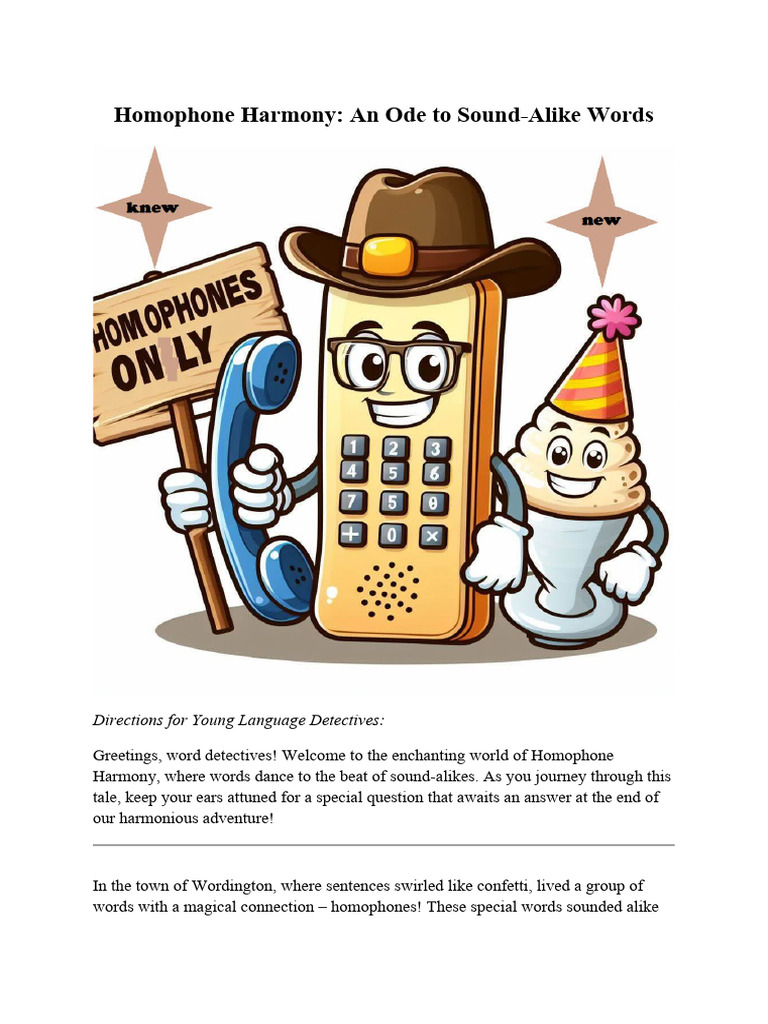 Homophone Harmony - An Ode To Sound-Alike Words | PDF