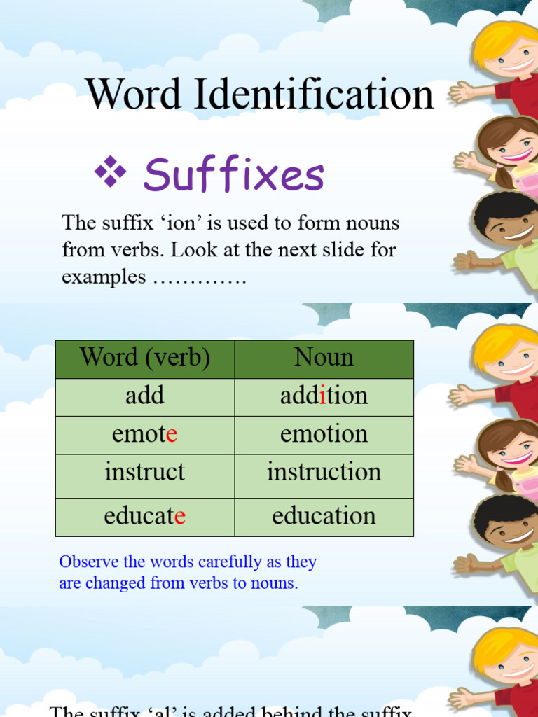 Understanding Suffixes: -ion and -al | PDF | Language Arts & Discipline ...