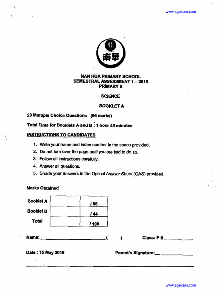 2019-P6-Science-SA1-Nan Hua | PDF