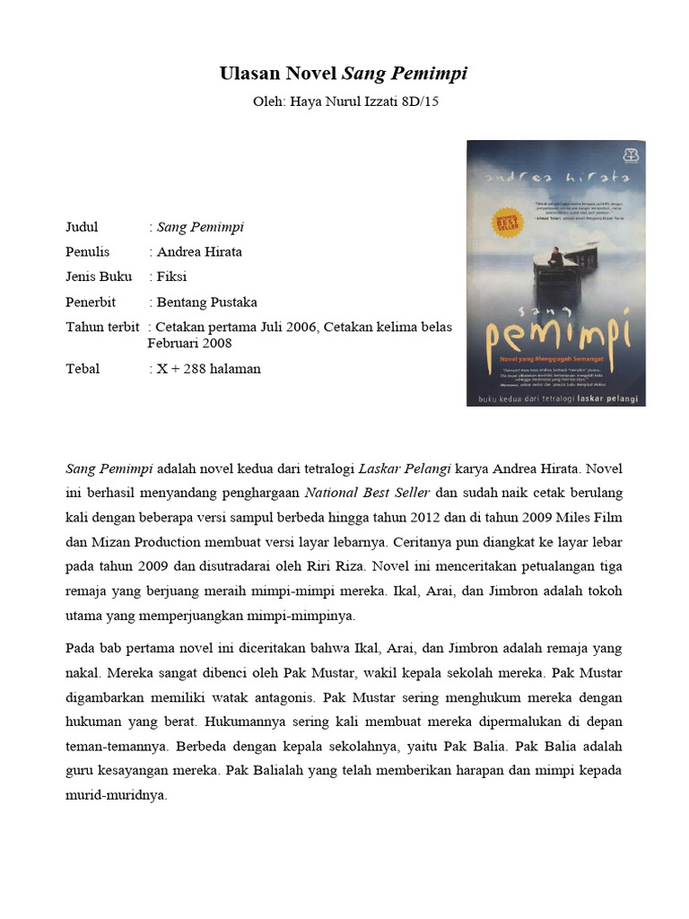 Ulasan Novel Sang Pemimpi Andrea Hirata | PDF | Fiksi Umum