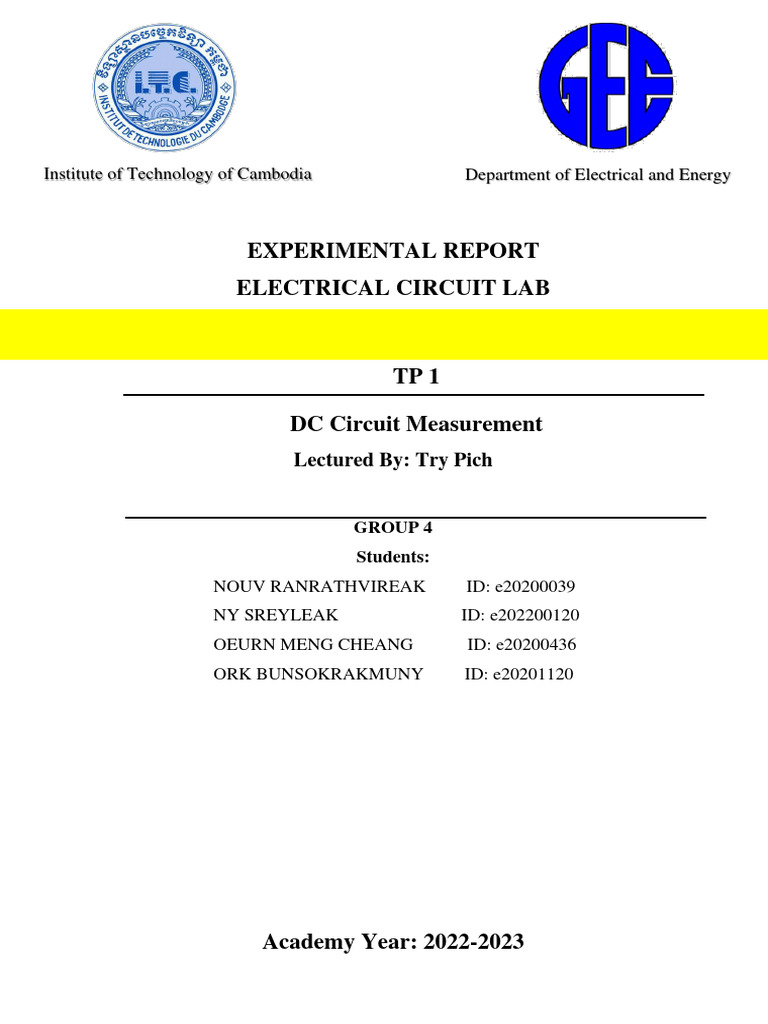 Electrical Circuit LAB TP1 | PDF | Electrical Network | Voltage