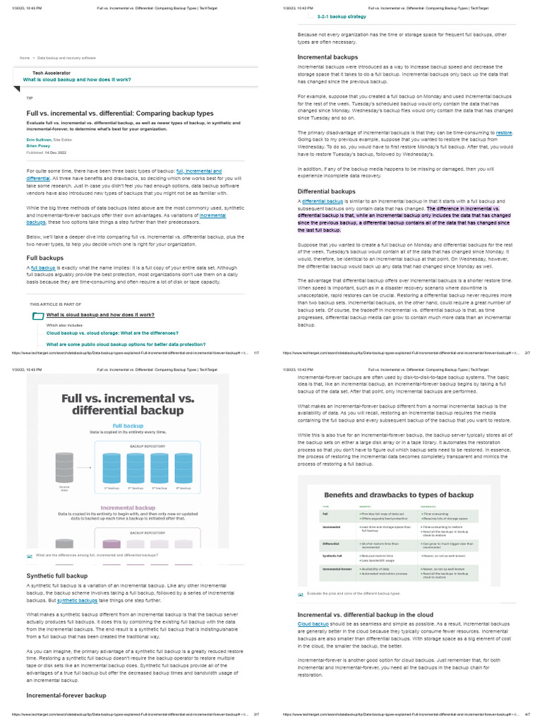 Backup Types: Full, Incremental, Differential | PDF | Backup | Computing