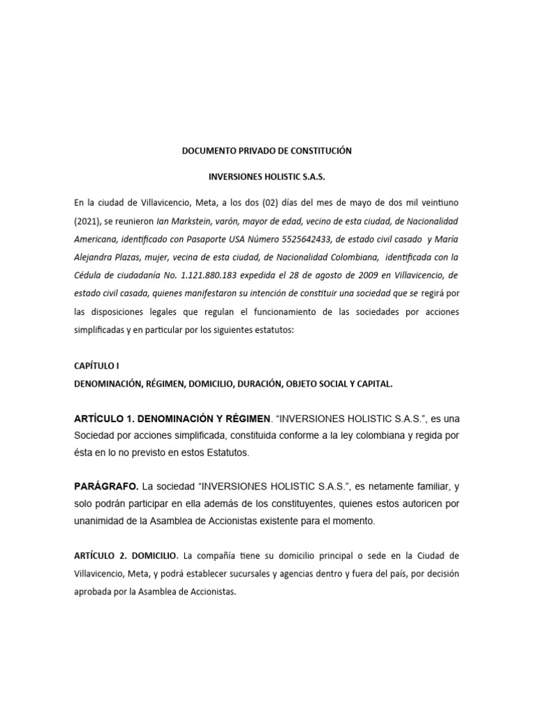 ACTA No 1 (Constitucion) | PDF | Dividendo | Compartir (Finanzas)
