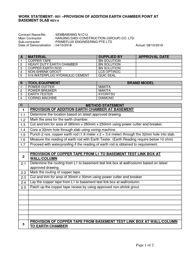 3) PF_MOS_001- Method of statement for Basement Earth Chamber ...