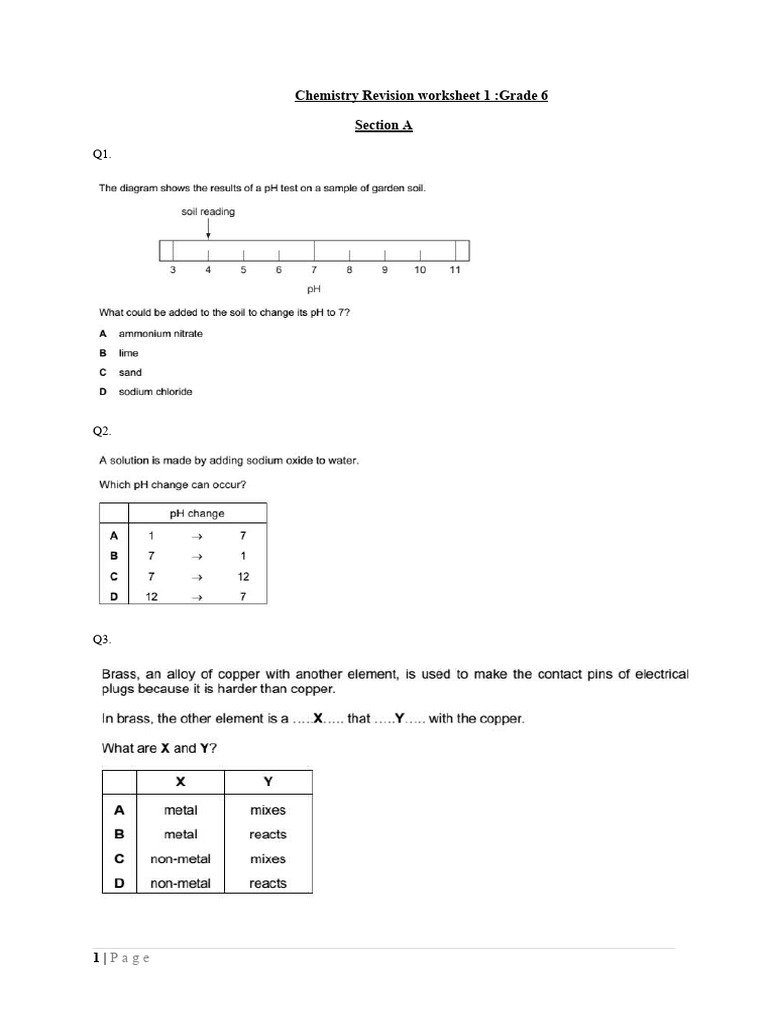 Chemistry Revision Worksheet 1 GR 6 EOT 2 | PDF | Proton | Chemical Reactions