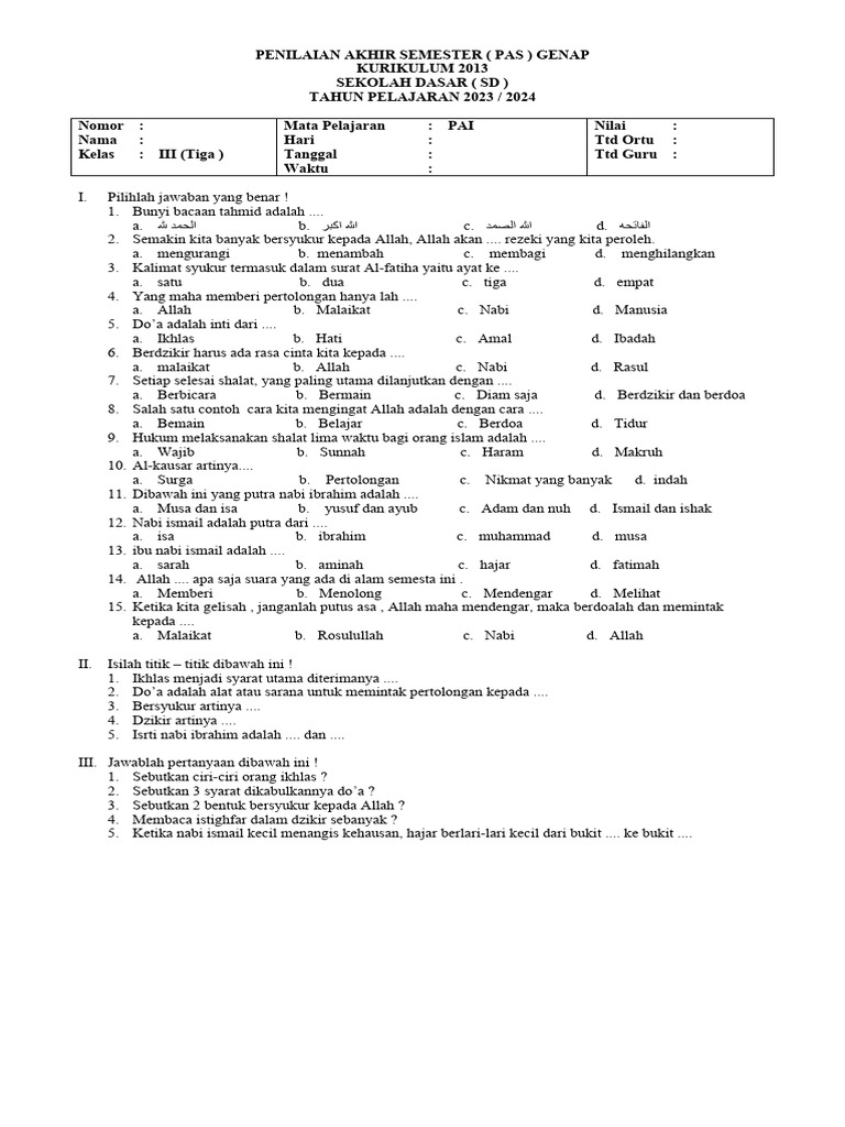SOAL SAS Genap 2023 2024 New | PDF