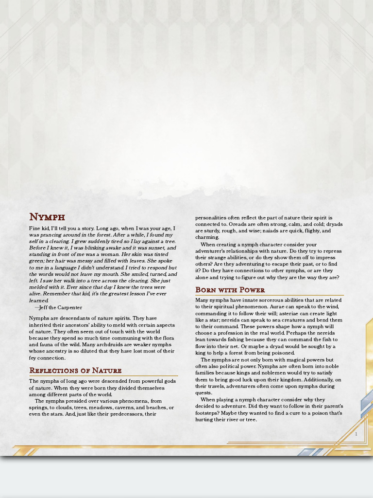 Nymph Race - GM Binder | PDF