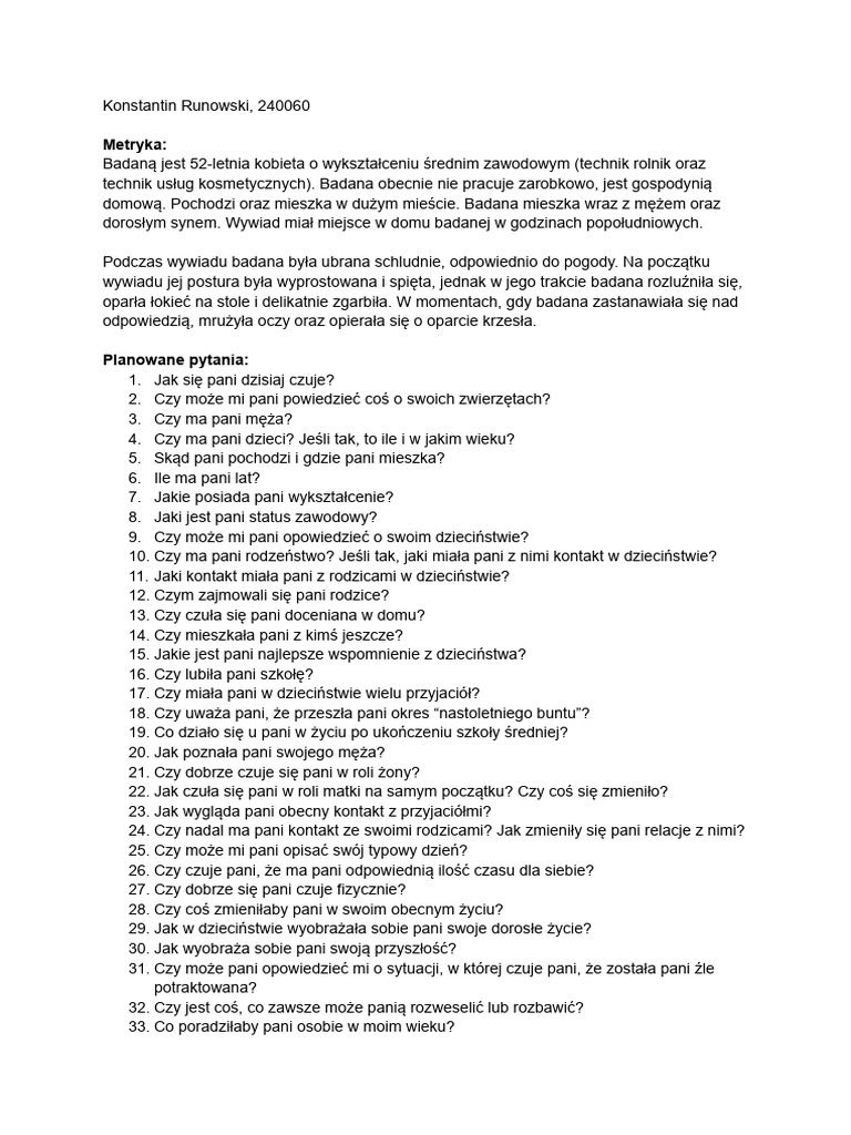 Wywiad Psychologiczny | PDF