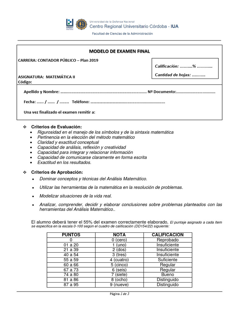 Actividad - Modelo de Examen Final | PDF