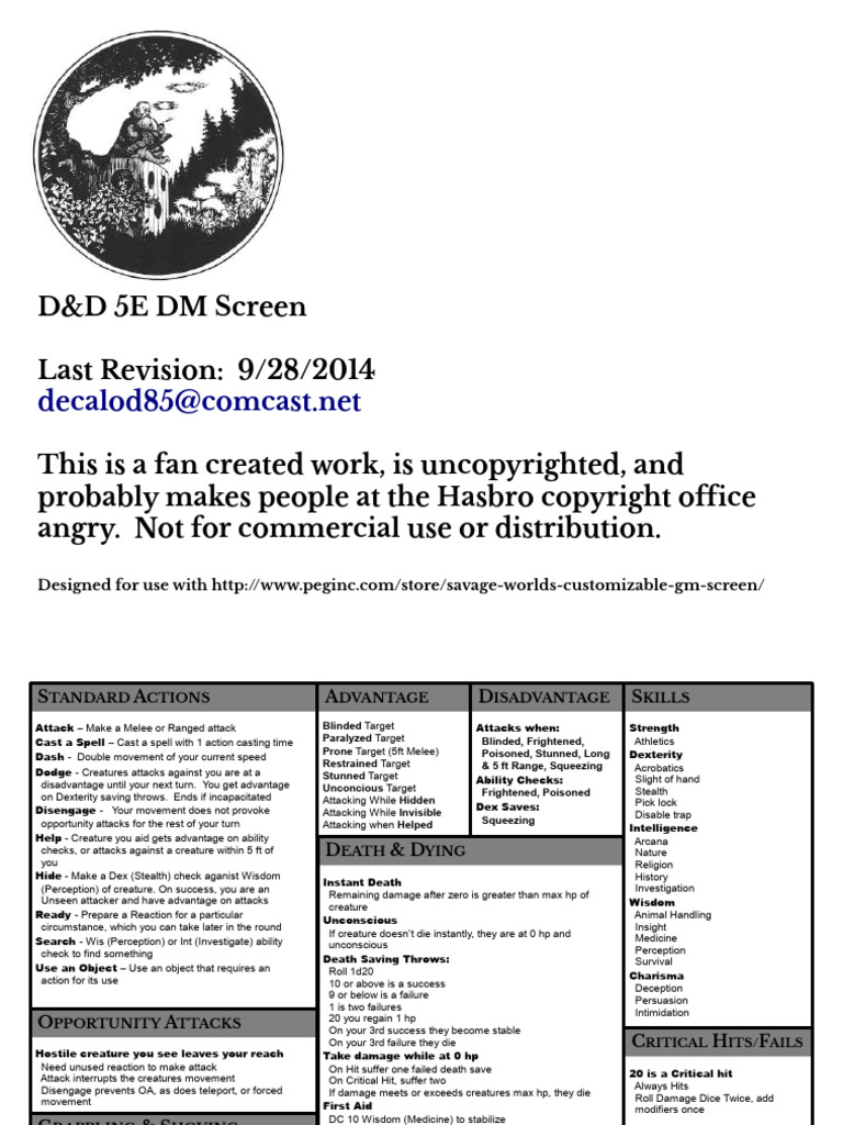 D&D 5e DM screen Black and White | PDF
