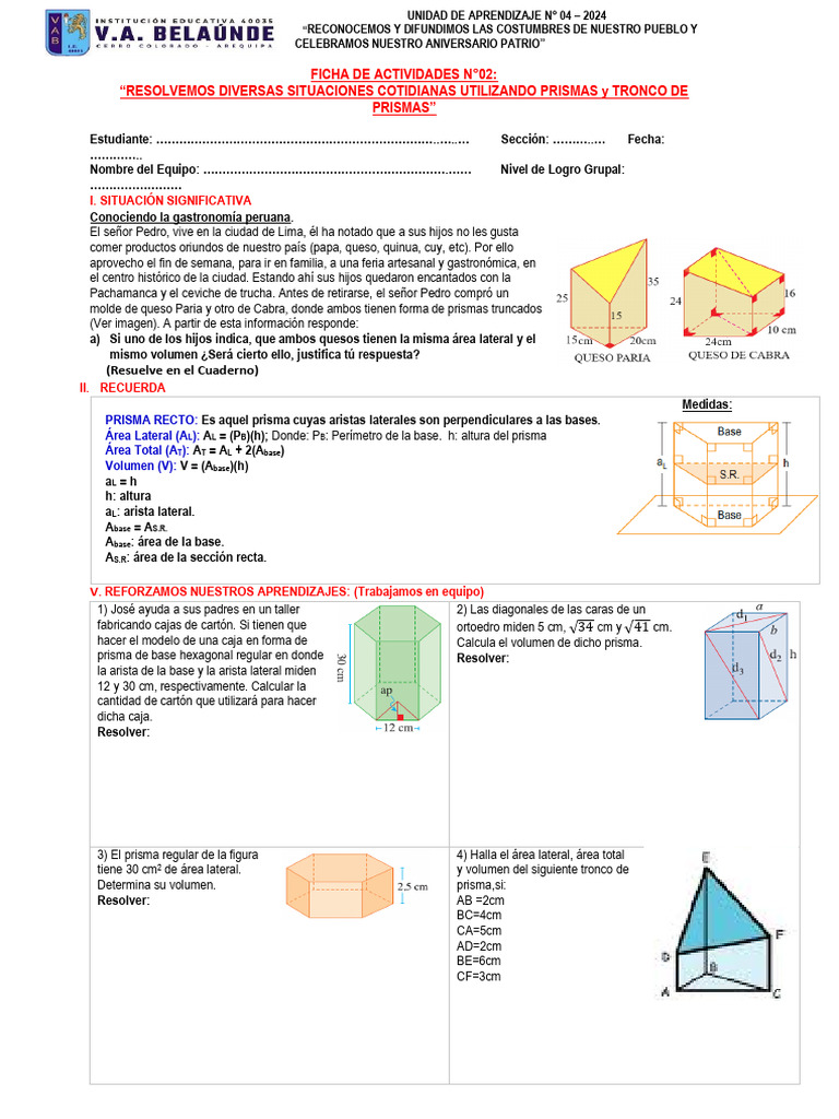 FICHA DE ACTIVIDADES N°2 y #3-UDA 4 | PDF | Geometría Elemental | Geometría del plano euclidiano