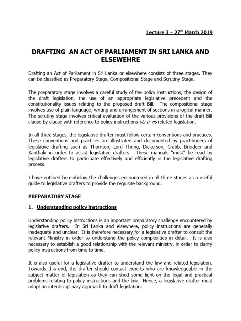 Lecture 3 Drafting or Amending An Act | PDF | Bill (Law) | Constitution
