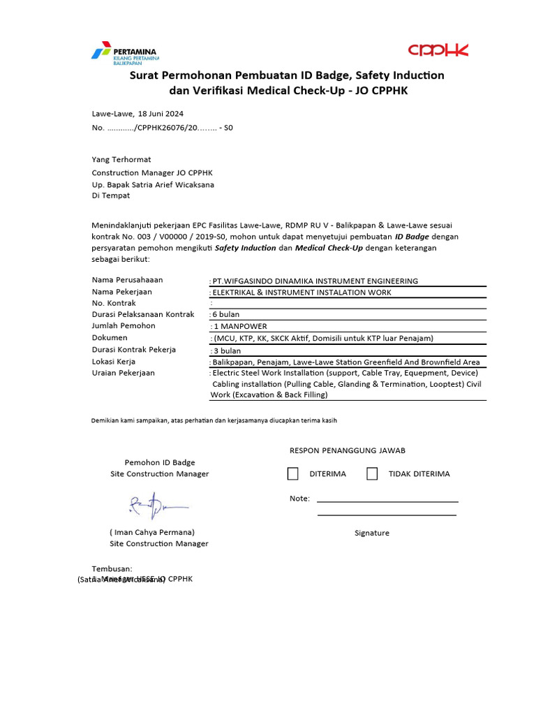 Form Pengajuan Induction | PDF