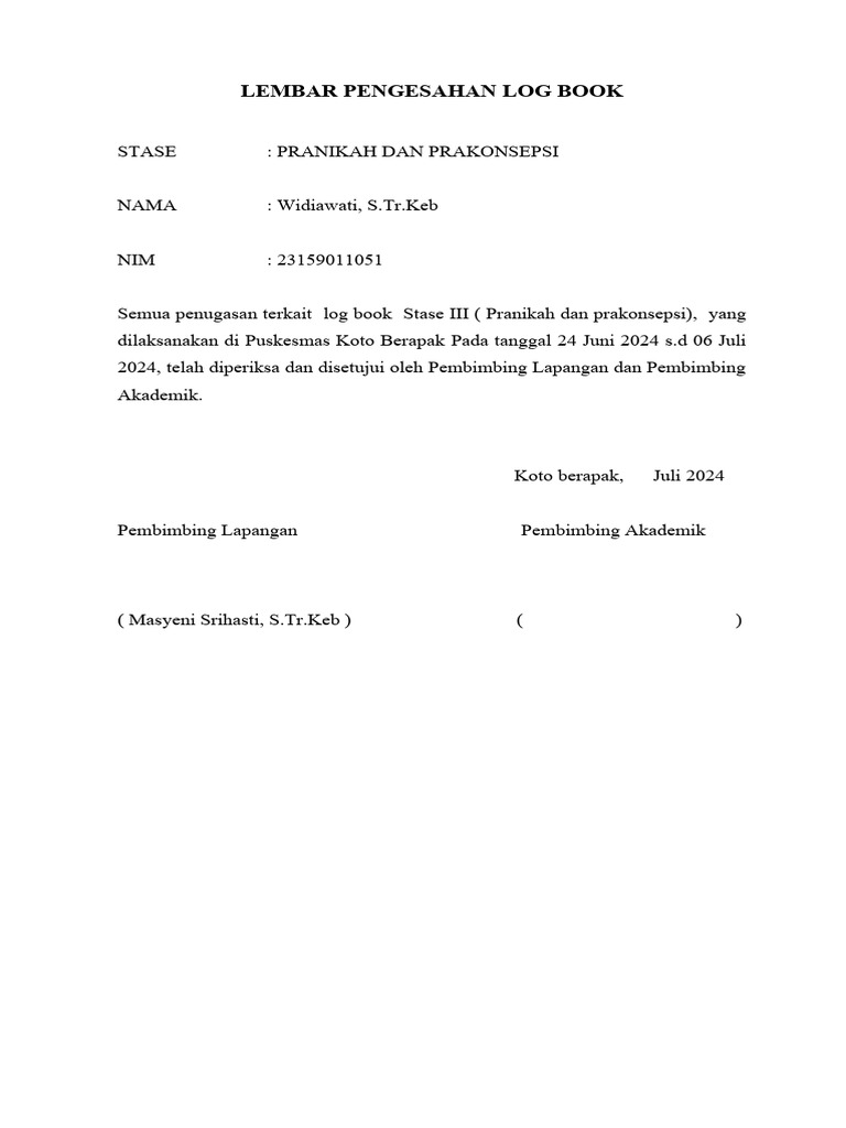 Logbook Pranikah Ok Wid | PDF