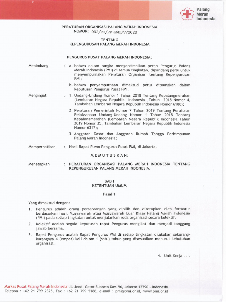 PO 002 Tentang Kepengurusan PMI 2020 | PDF