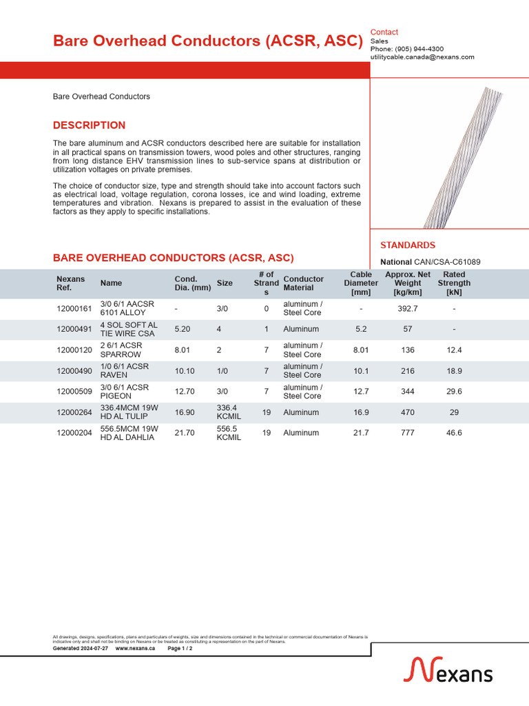 ACSR & ASC Bare Overhead Conductors | PDF | Electrical Engineering ...