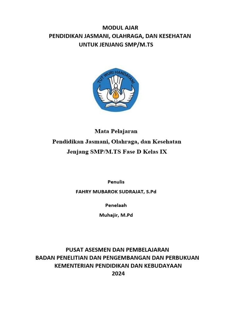 Modul Ajar PJOK Kelas 9 SMP 2024 | PDF | Seni