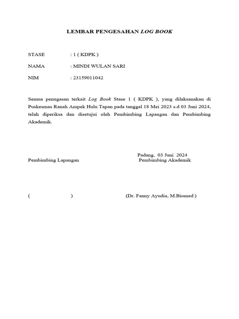 Log Book KDPK Mindi | PDF | Pengembangan Diri
