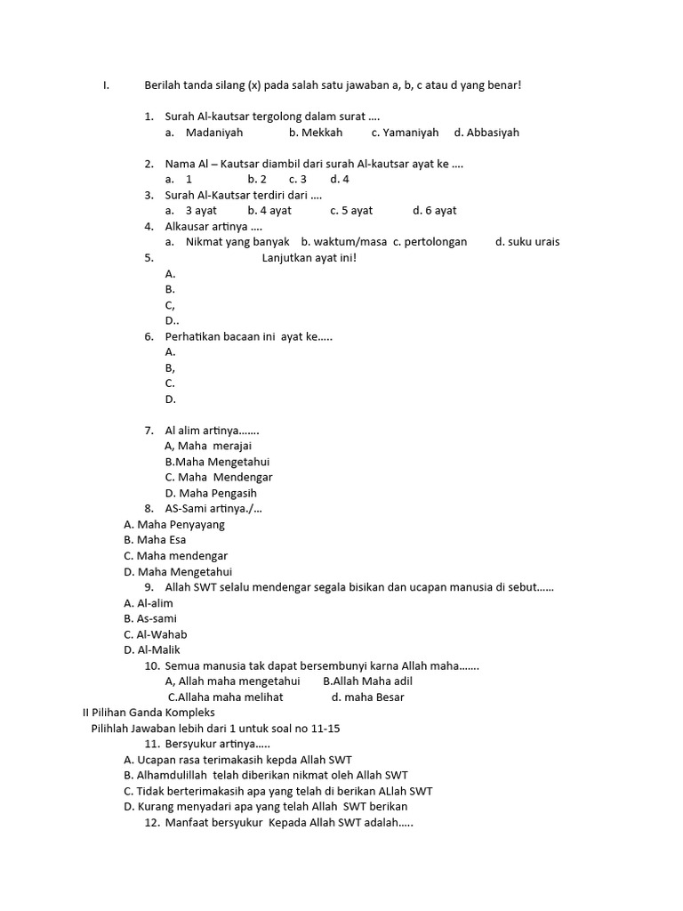 Soal Kelas 3 | PDF | Agama & Spiritualitas
