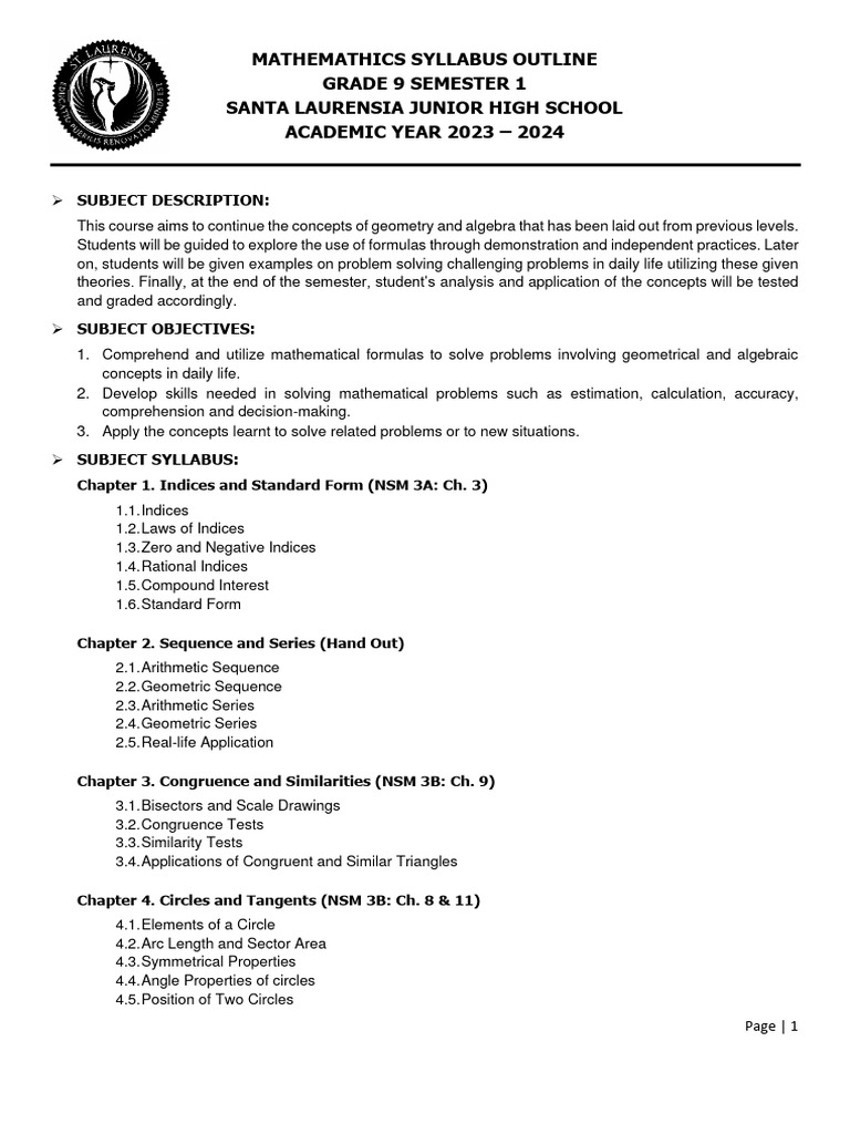 Syllabus G9 S1 23-24 | PDF | Geometry | Mathematics