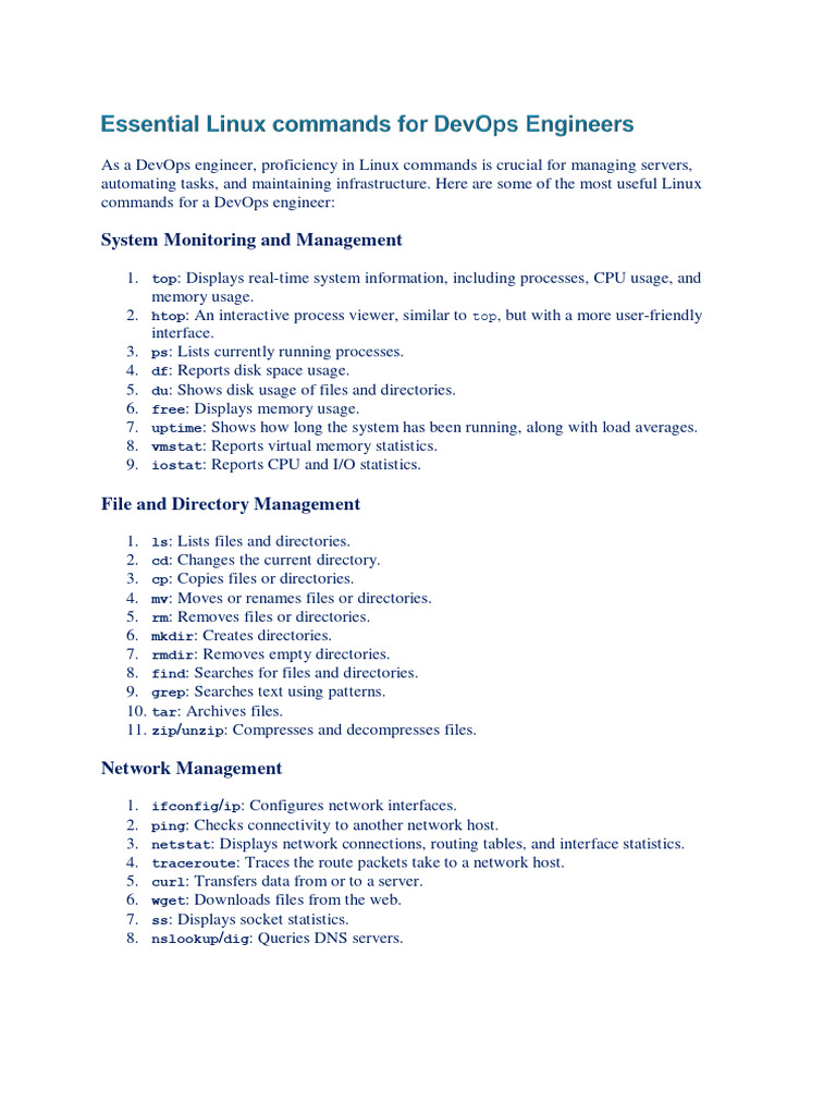 Essential Linux Commands For Devops Engineers Pdf Computer 7804