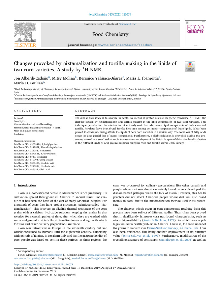 Changes Provoked by Nixtamalization and Tortilla Making in The Lipids ...