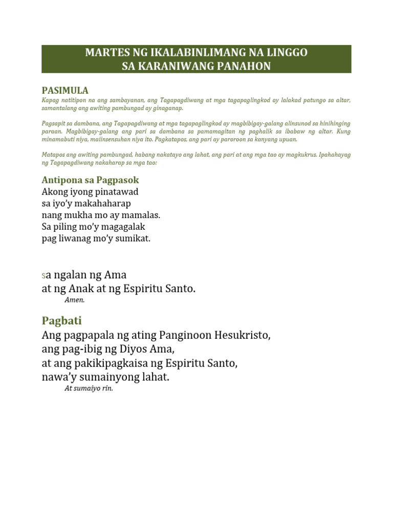 Liturgy 101 A Ordinary 15 02 | PDF