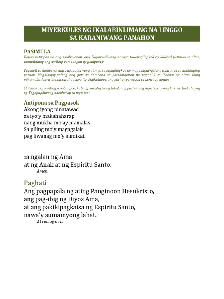 Liturgy 101 A Ordinary 15 03 | PDF