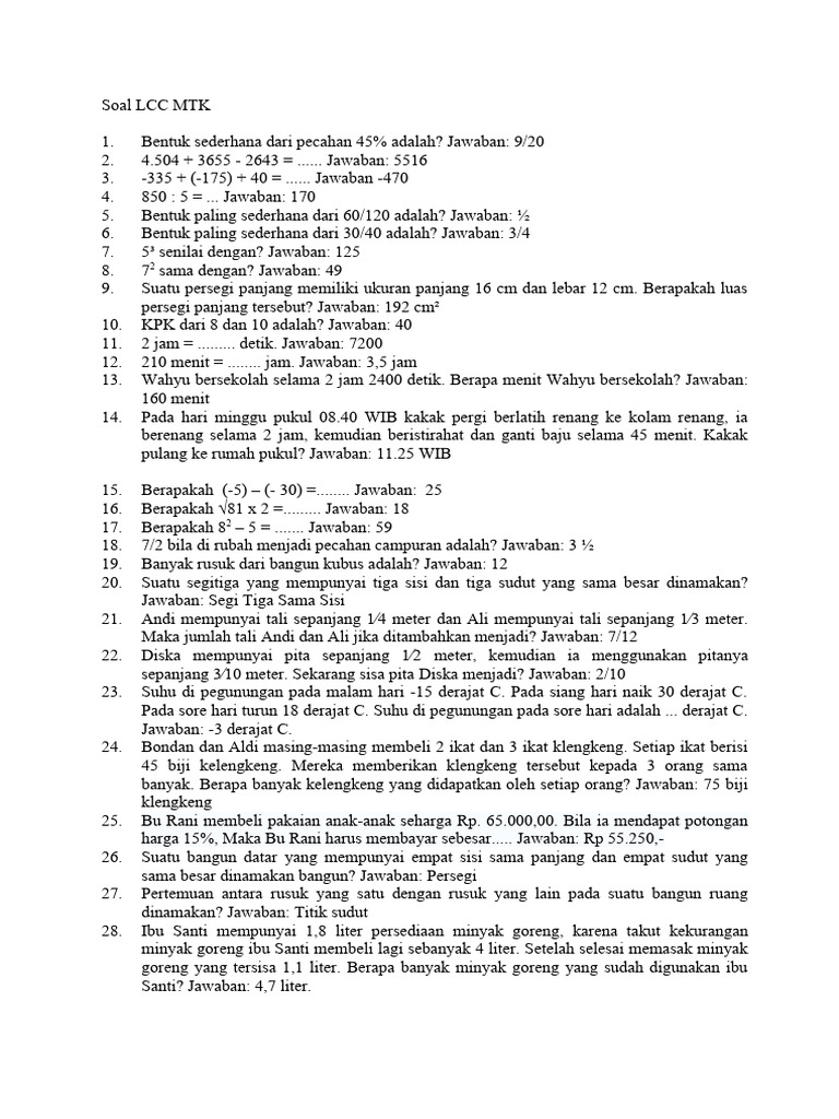 Soal LCC MTK | PDF