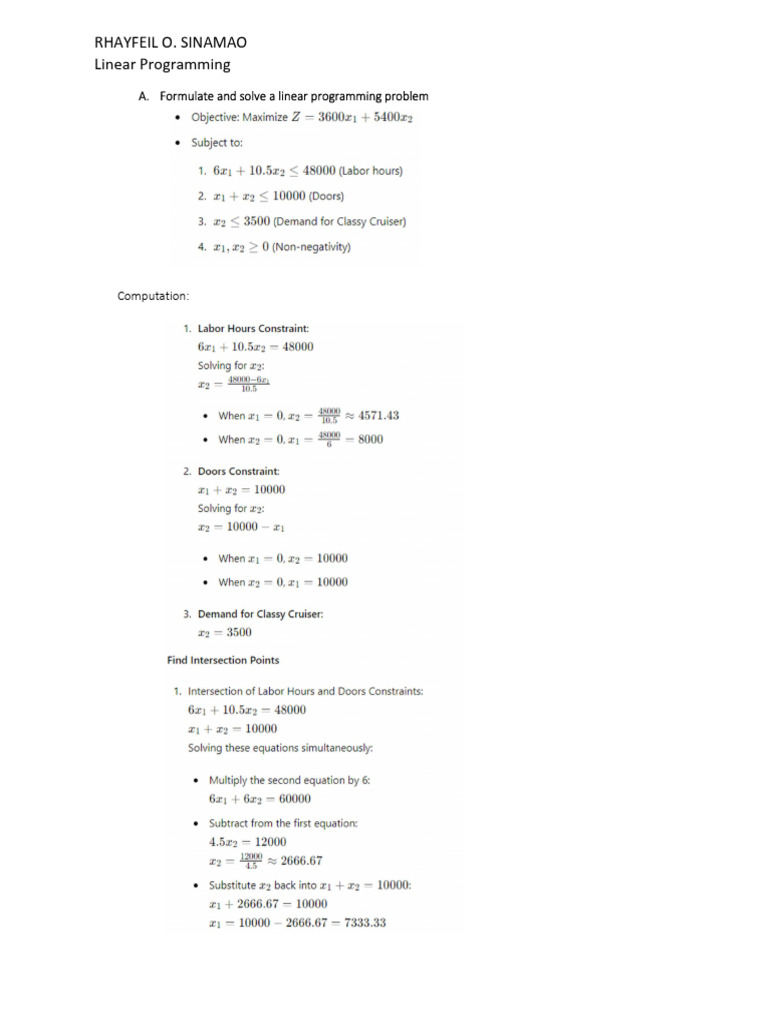 Linear Programming Profit Optimization | PDF | Finance & Money ...