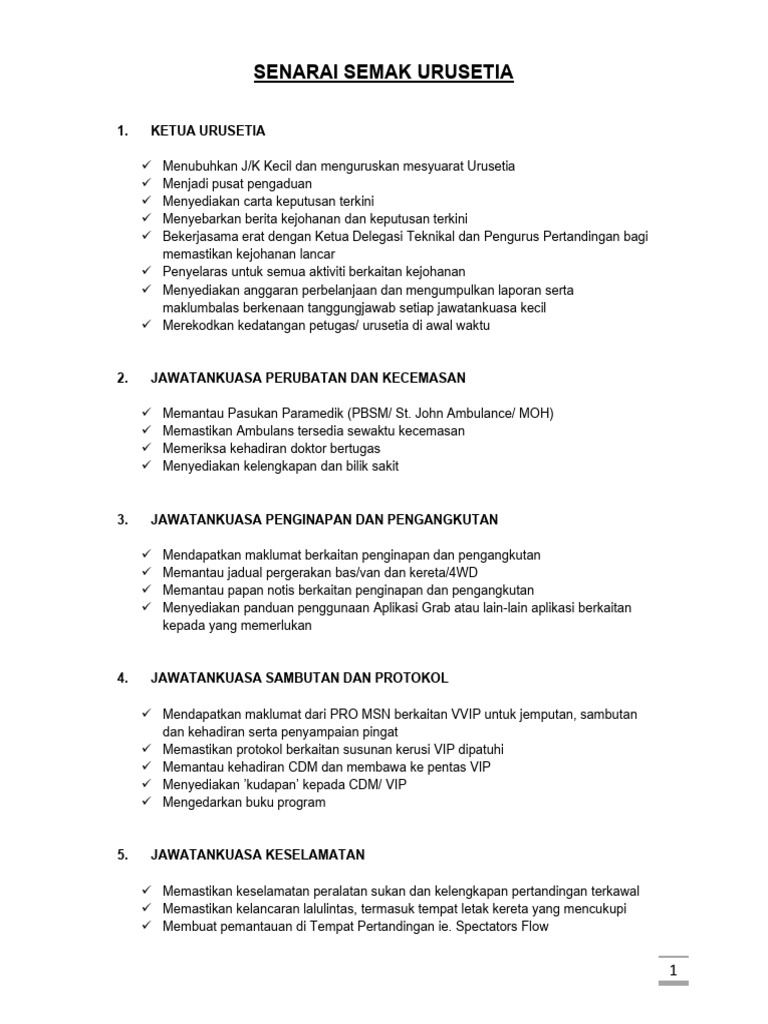 Panduan Tugas Urusetia | PDF